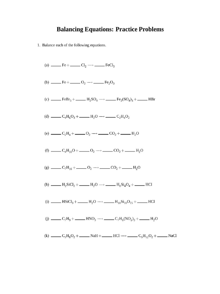 Balancing Equations Calculation Final | PDF