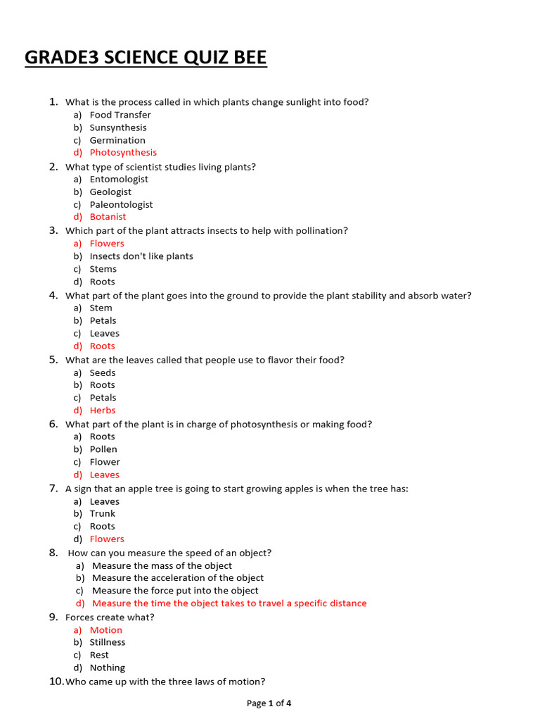Grade 3 Science Quiz Questions | PDF | Planets | Liquids