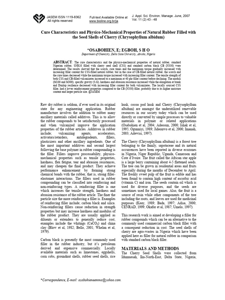 Cherry Seed Shells as Rubber Filler | PDF | Natural Rubber | Zinc Oxide