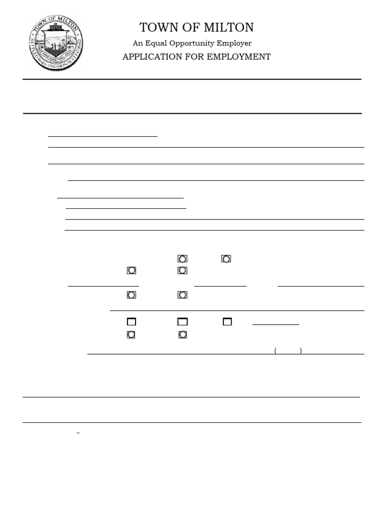 Milton Employmentapp 11-14-17 0 Fillable | PDF | Employment | Information