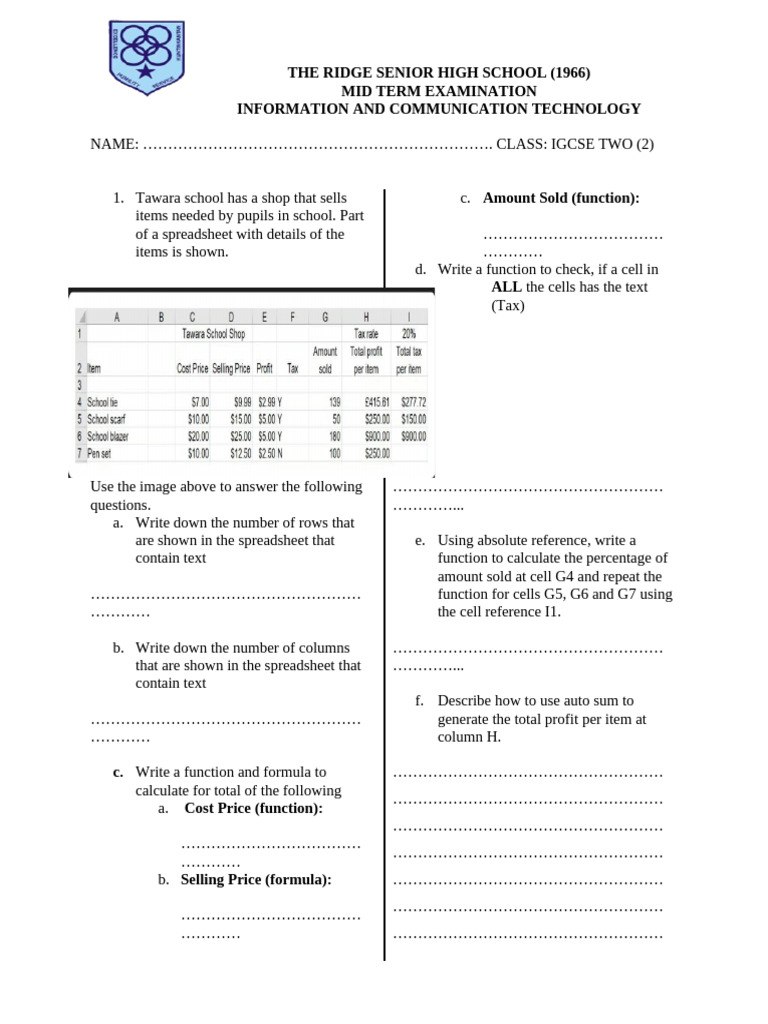 Ig2 - 2024 - 2025 Ict Midterm Exams | PDF | Spreadsheet