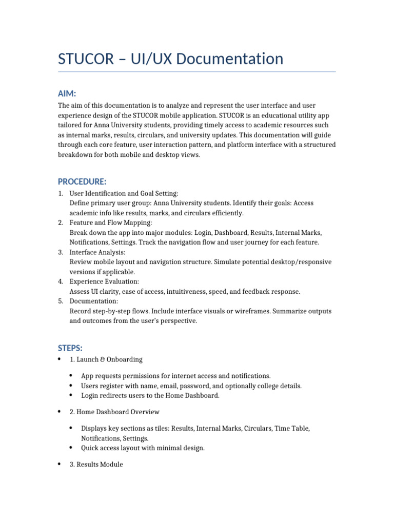 STUCOR UI UX Documentation Combined | PDF | User Interface | Software