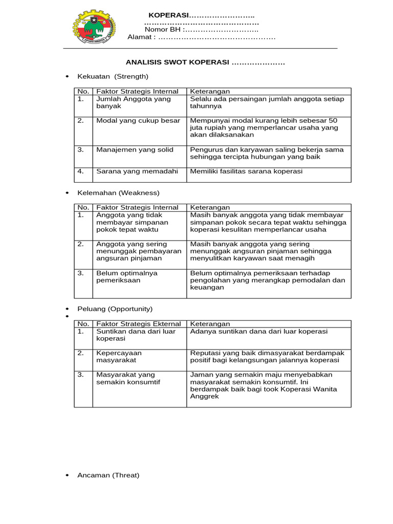 Analisis Swot Koperasi | PDF