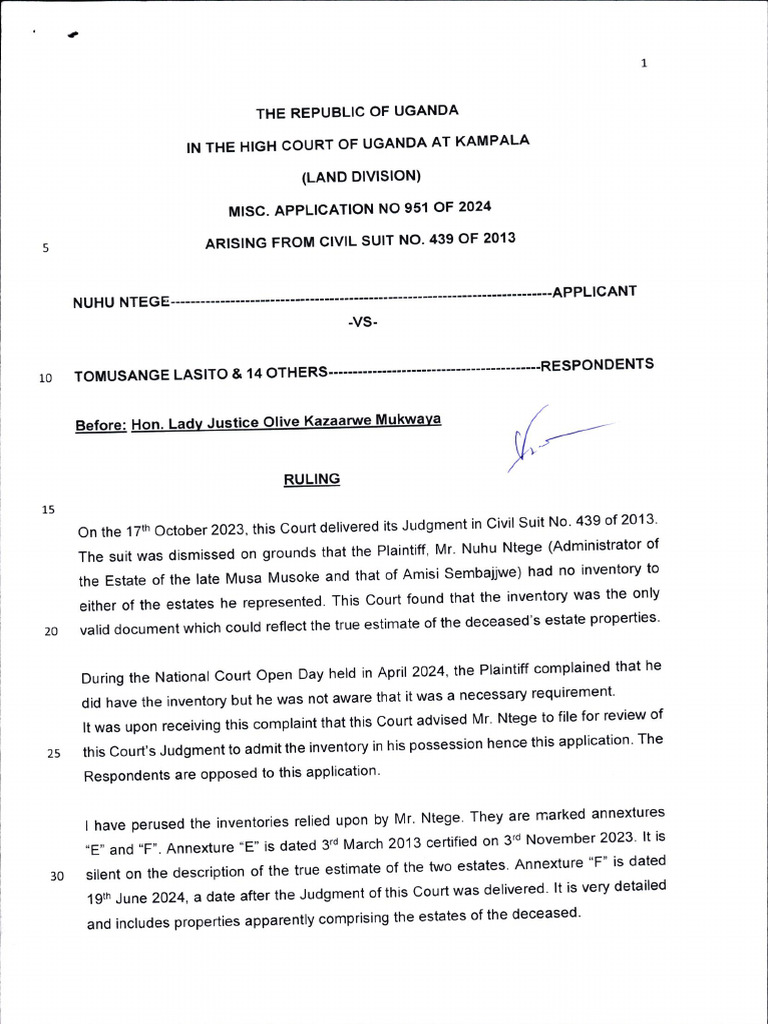 Ntege V Tomusange Lasito and Others 2025 UGHC 245 (30 April 2025) | PDF ...