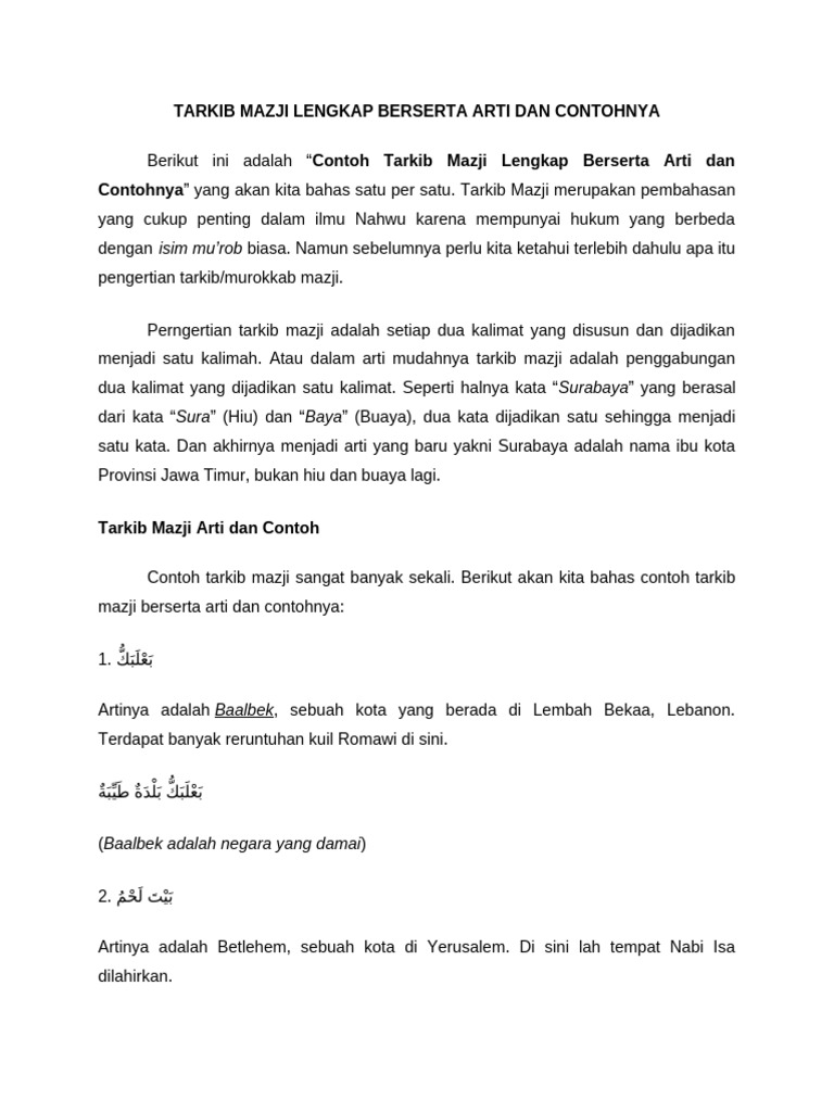 Tarkib Mazji Lengkap Berserta Arti Dan Contohnya | PDF