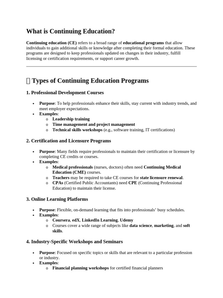 Understanding Continuing Education Programs | PDF | Continuing ...