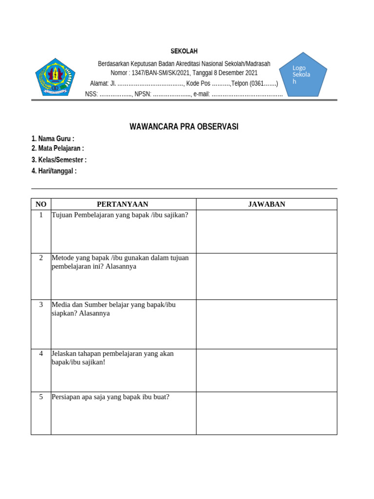 Instrument Supervisi Dan Rekap | PDF