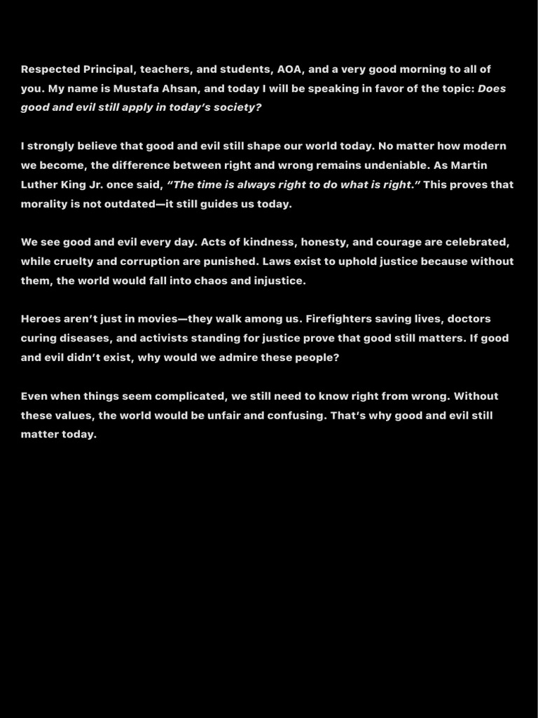 Respected Principal, Teachers, and Students, AOA, and A Very Good | PDF