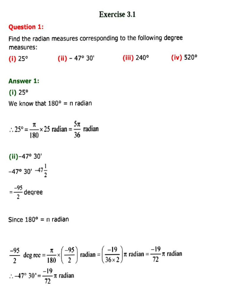 Class 11 Trigo 3.1 | PDF | Circle | Angle