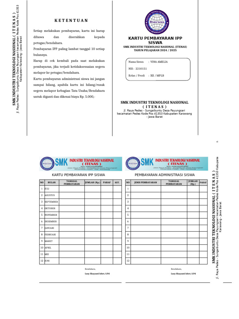 Kartu Ipp Siswa Depan Belakang | PDF