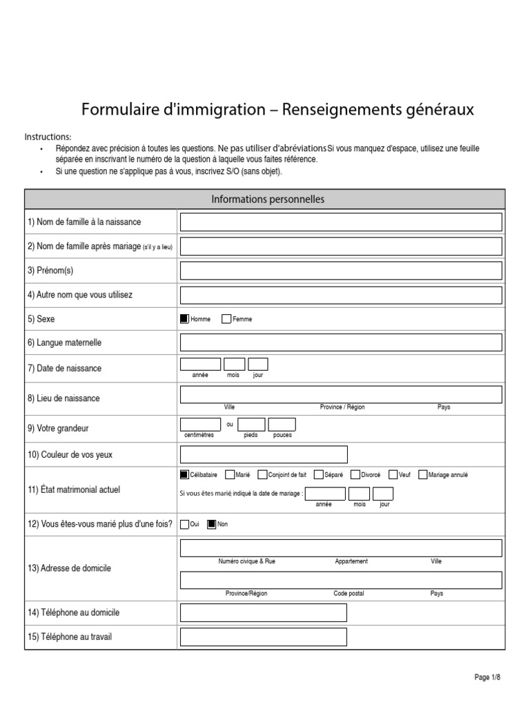 Formulaire Renseignements Generaux RP Conjoint QC MEHDI | PDF