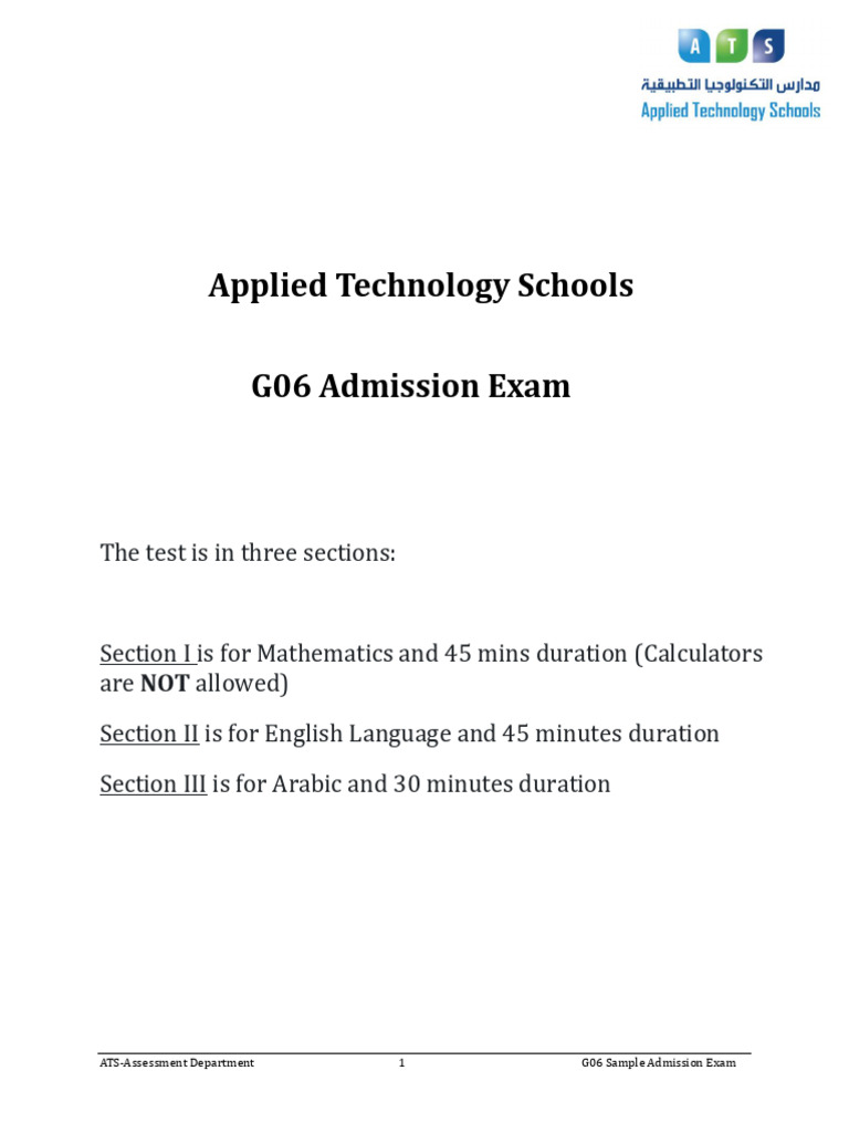 AY2425 G06 ATS Admission Exams Sample | PDF | Arithmetic | Syntax