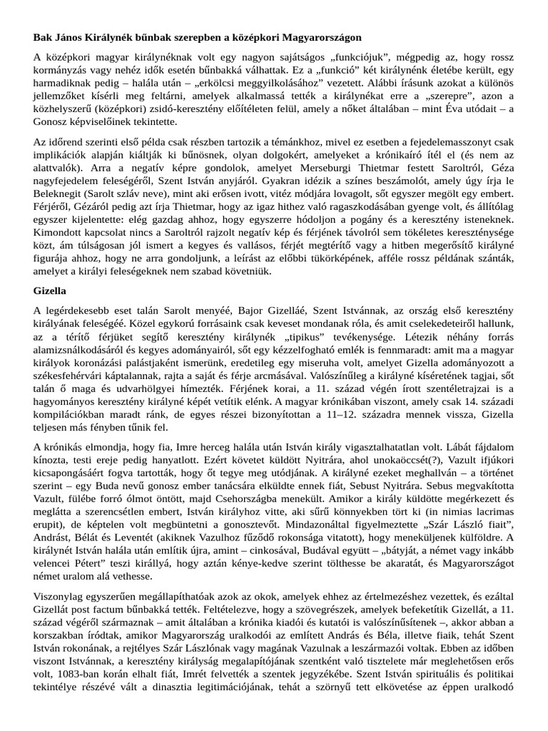 Bak János - Királynék Bűnbak Szerepben A Középkori Magyarországon | PDF