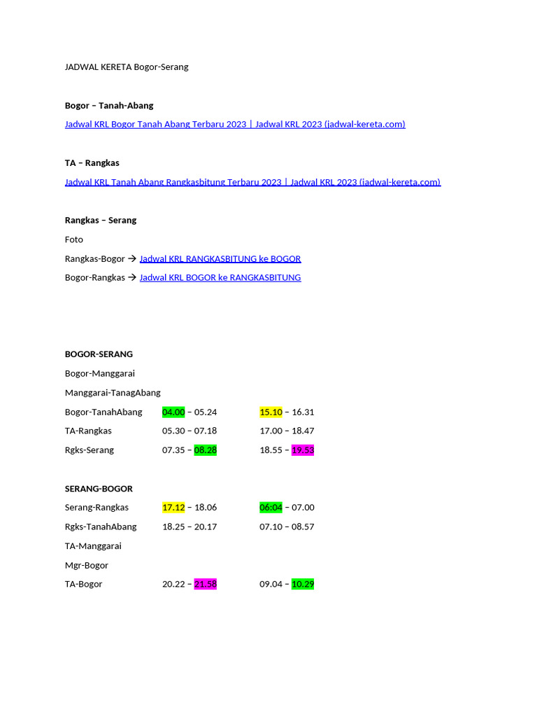 Jadwal Kereta BGR SGR | PDF