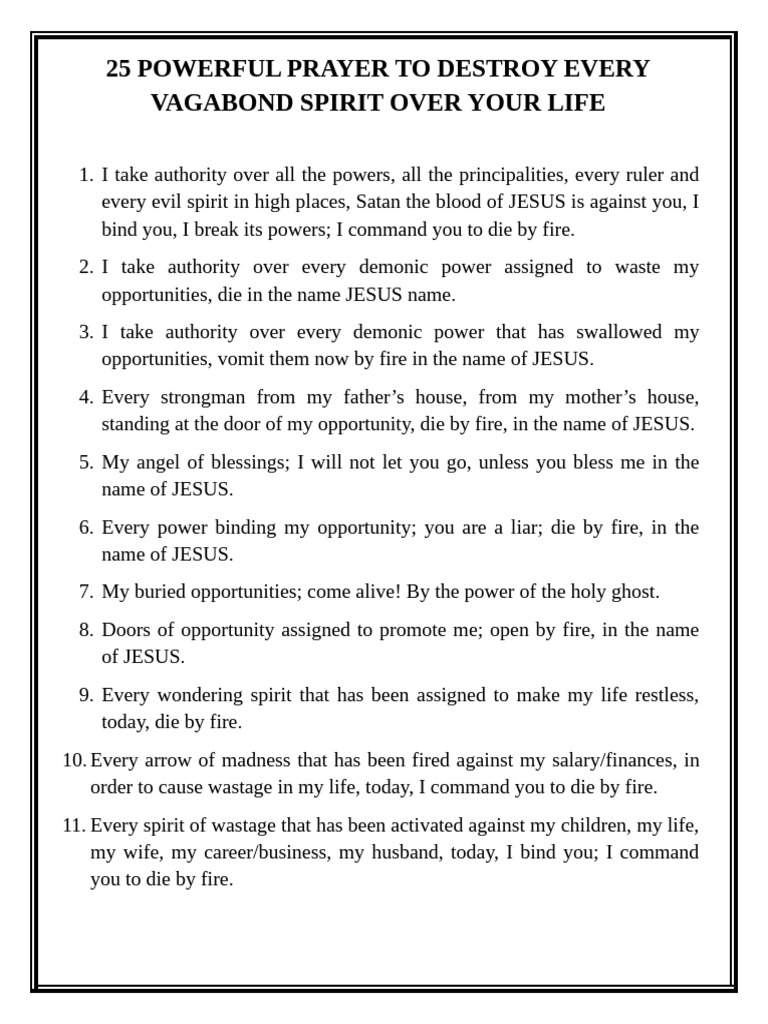 Prayers to Overcome Vagabond Spirits | PDF | Religious Belief And Doctrine