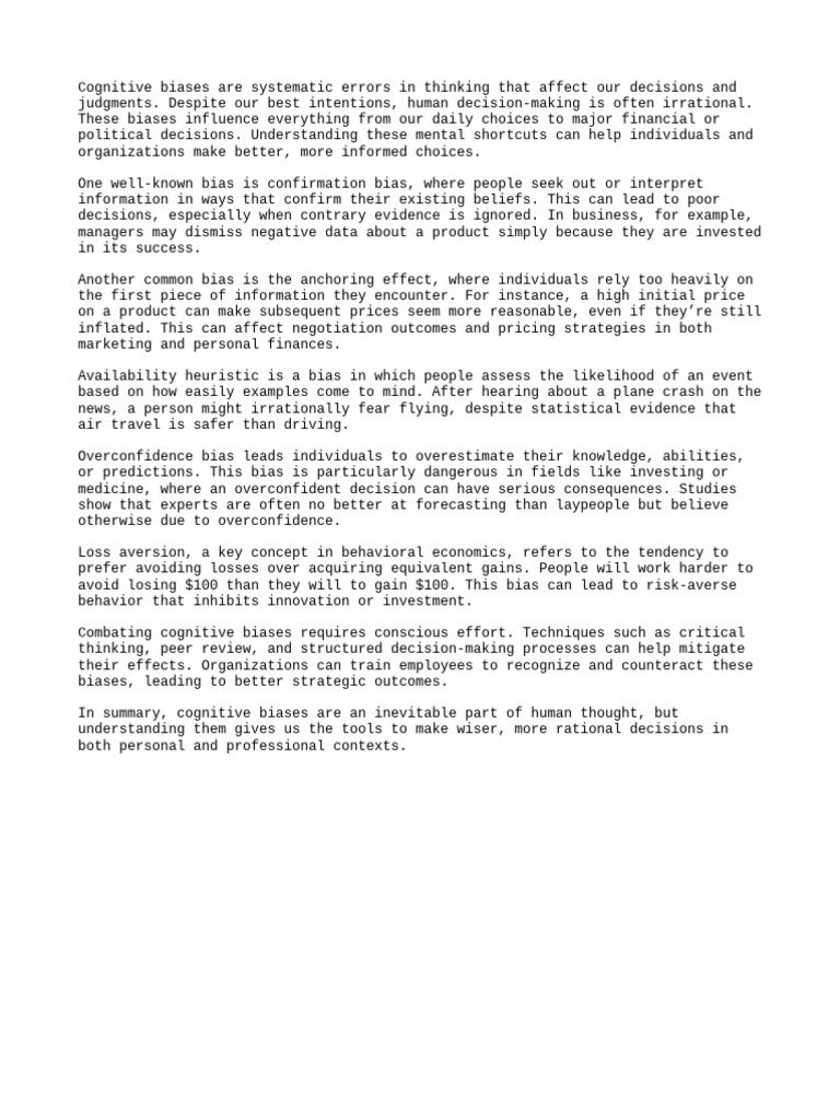 Cognitive Biases in Decision Making | PDF | Decision Making | Cognition