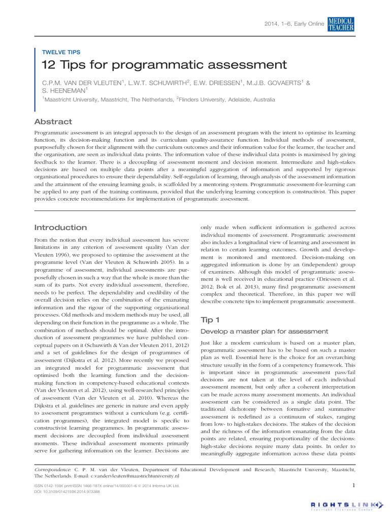 12 Tips for Effective Programmatic Assessment | PDF | Learning ...