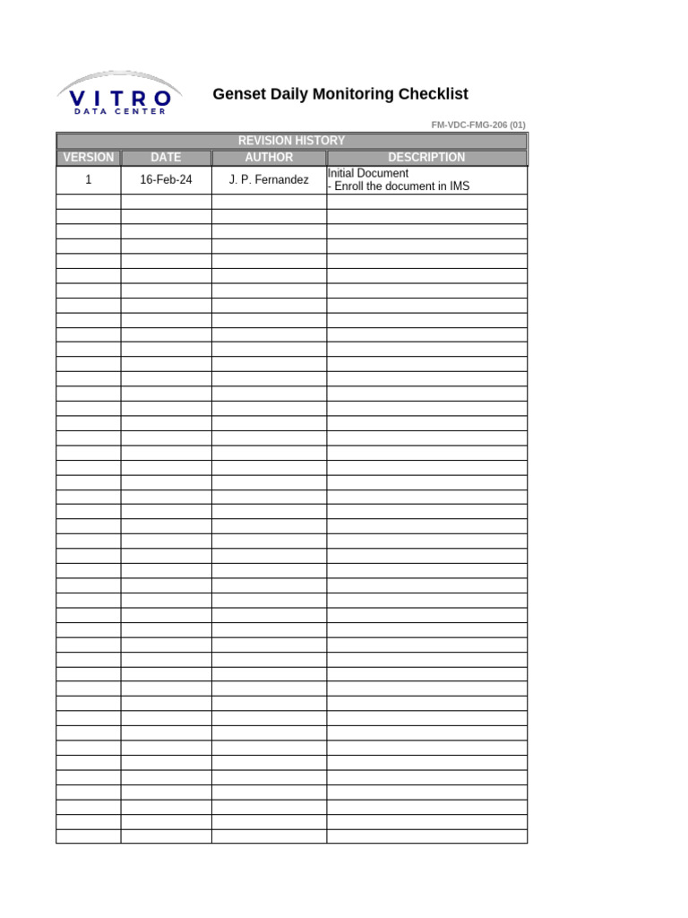 FM-VDC-FMG-206 (01) Genset Daily Monitoring Checklist - 378911 | PDF ...