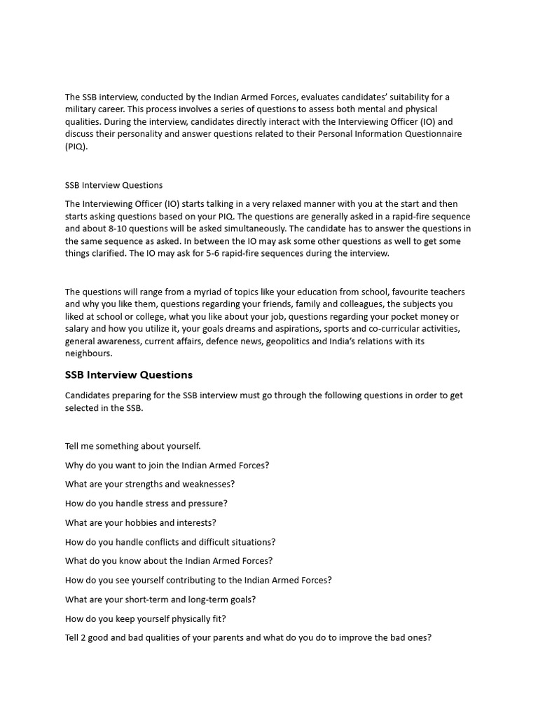 SSB Interview | PDF | Psychology | Behavioural Sciences