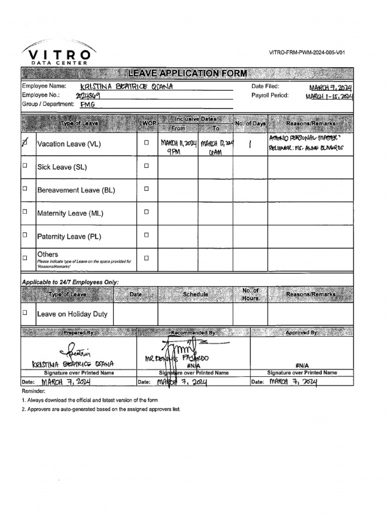 VL Form Kristina Osana | PDF