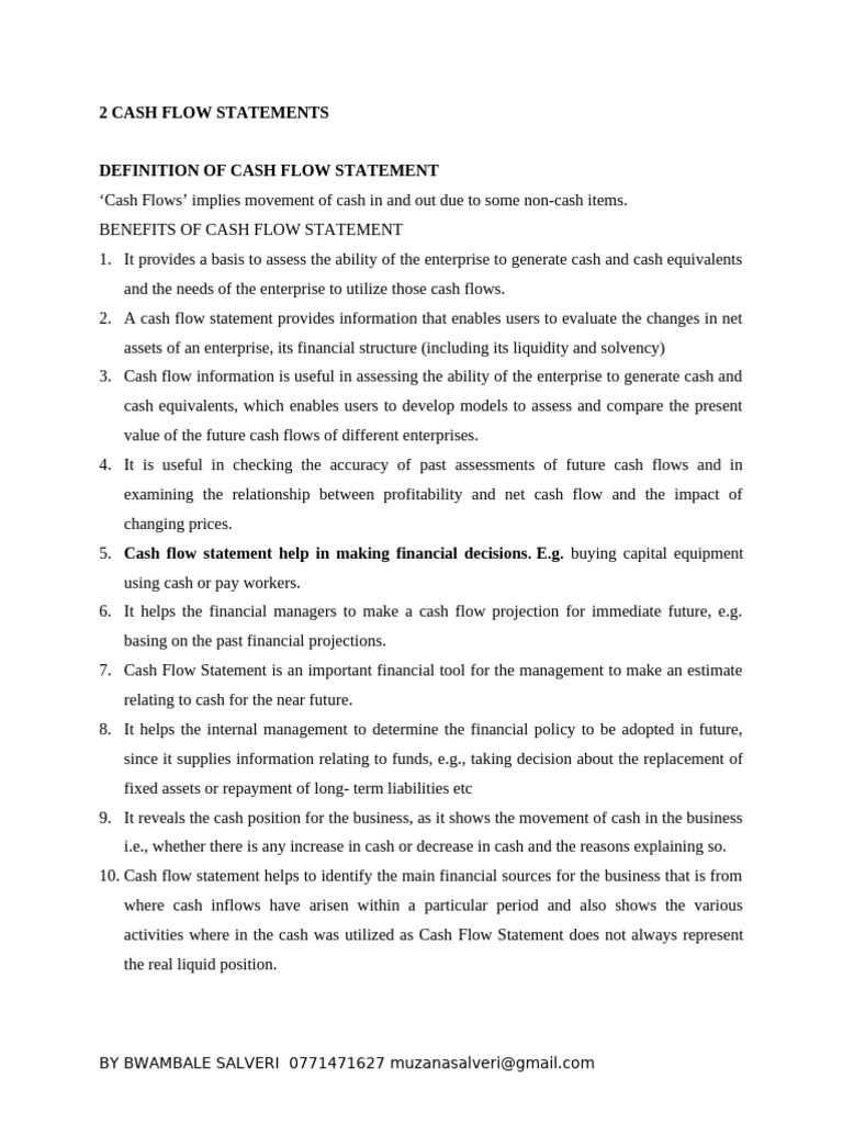 2 CASH FLOW STATEMENTS Notes | PDF | Cash Flow Statement | Debt