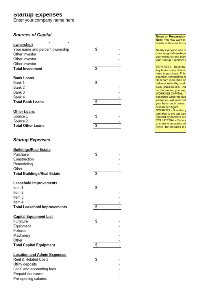 Comprehensive Startup Expenses Worksheet | PDF | Expense | Capital ...