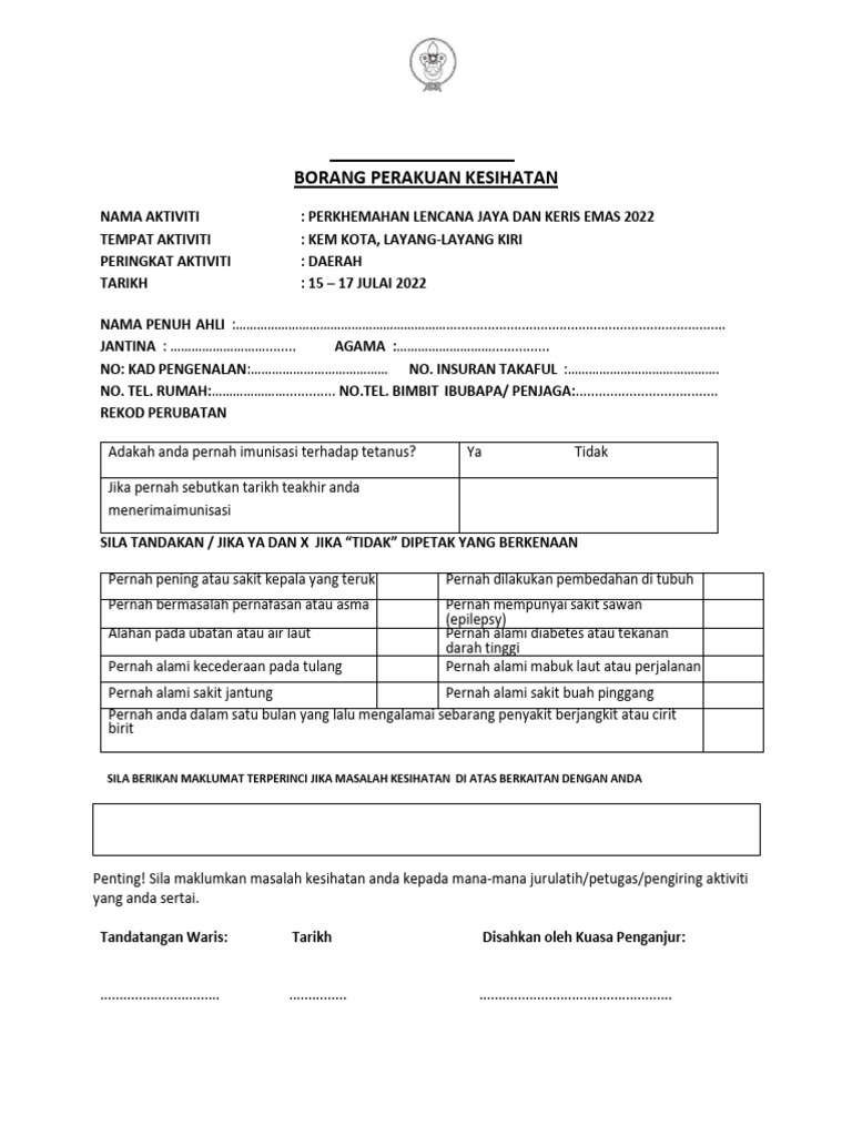 Surat kebenaran perkhemahan 2022 | PDF