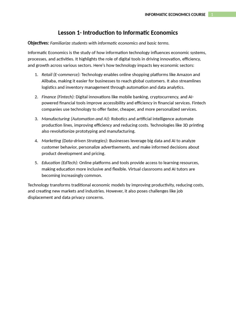 Informatic Economics Lesson 1 | PDF | Artificial Intelligence ...