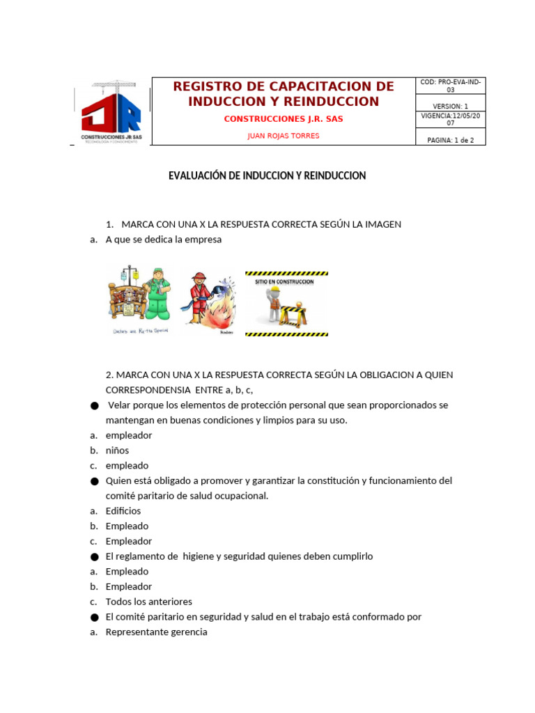 Formato Evaluacion de Induccion | PDF