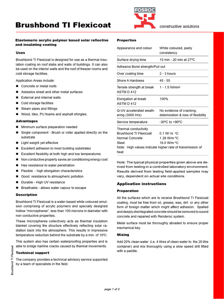 TDS Brushbond TI Flexicoat India5 | PDF | Concrete | Roof