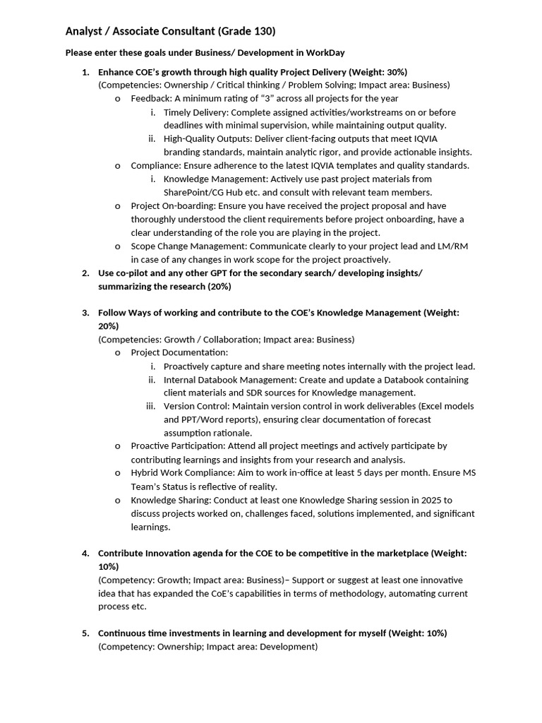 Goals 2025 Grade 130 Analyst Assoc Cosultant | PDF | Regulatory ...