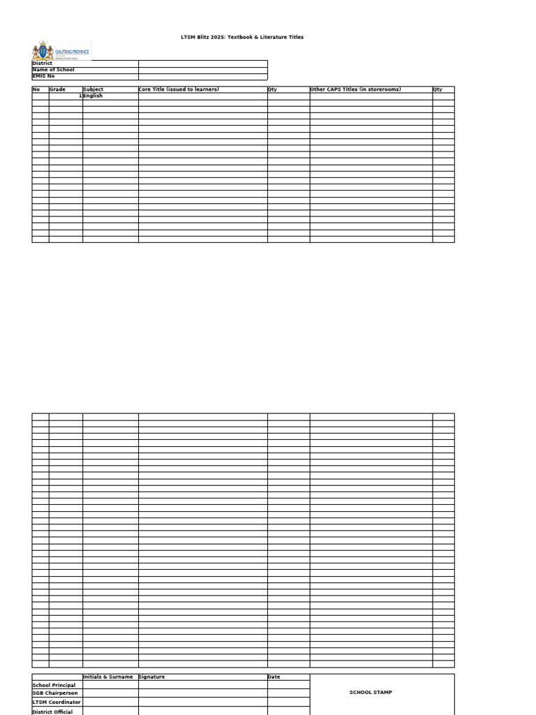 School LTSM Stock Register 2025 | PDF