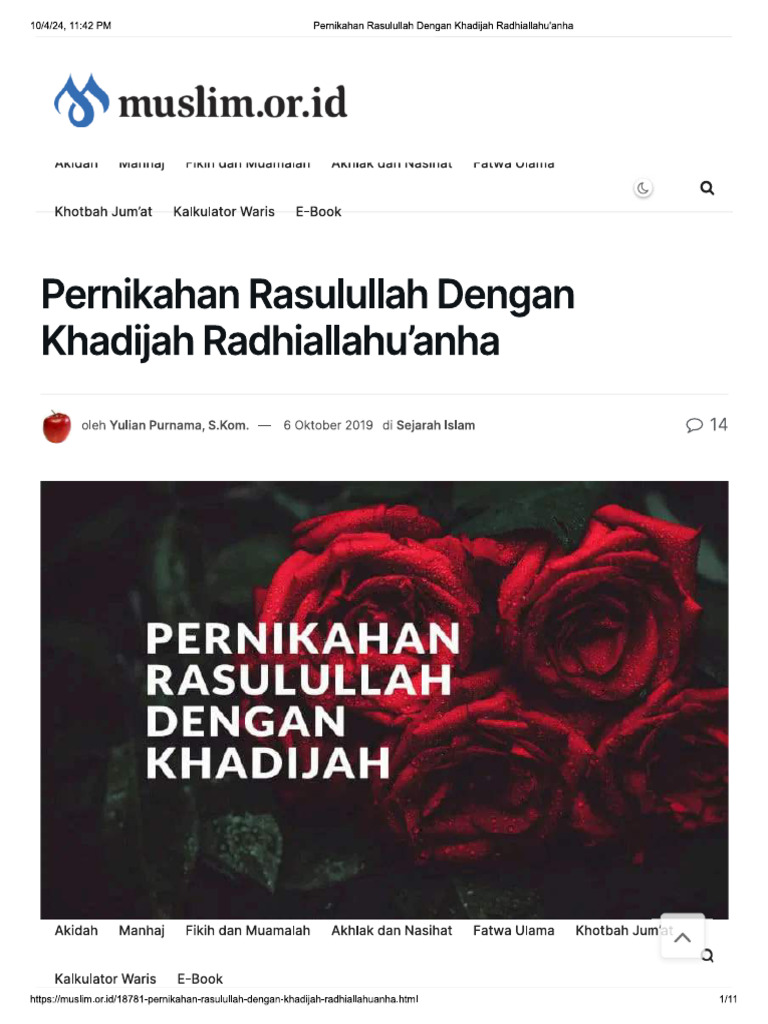 Pernikahan Rasulullah Dengan Khadijah Radhiallahu - Anha | PDF