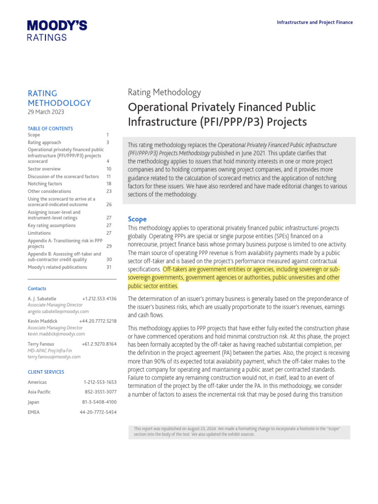 Rating Methodology - Operational Privately Financed Public Infrastructure (PFI - PPP - P3 ...