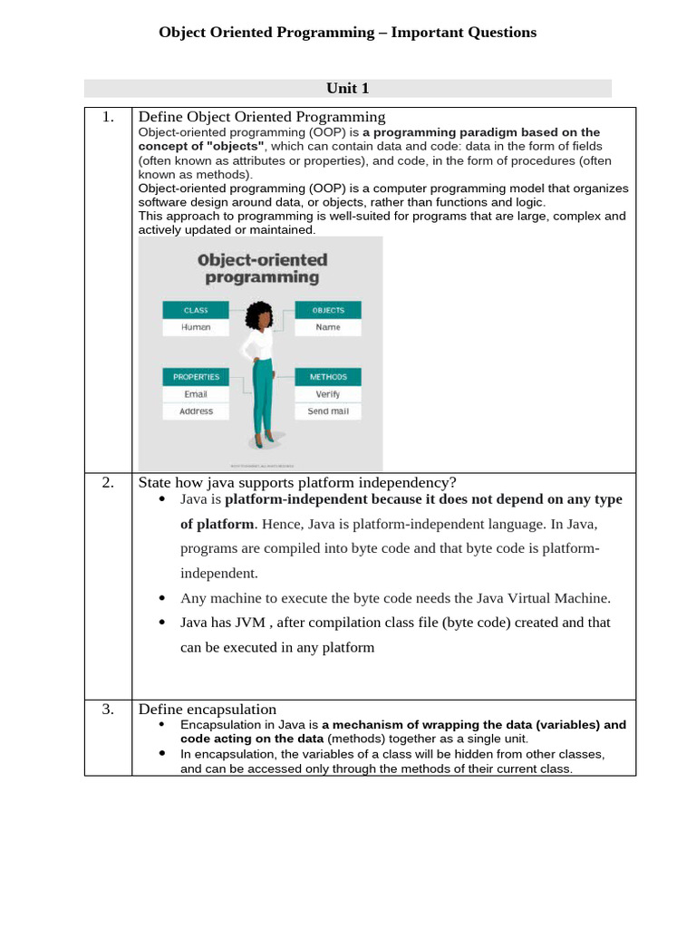 OOP - 5 Units Important Questions | PDF | Class (Computer Programming) | Method (Computer ...