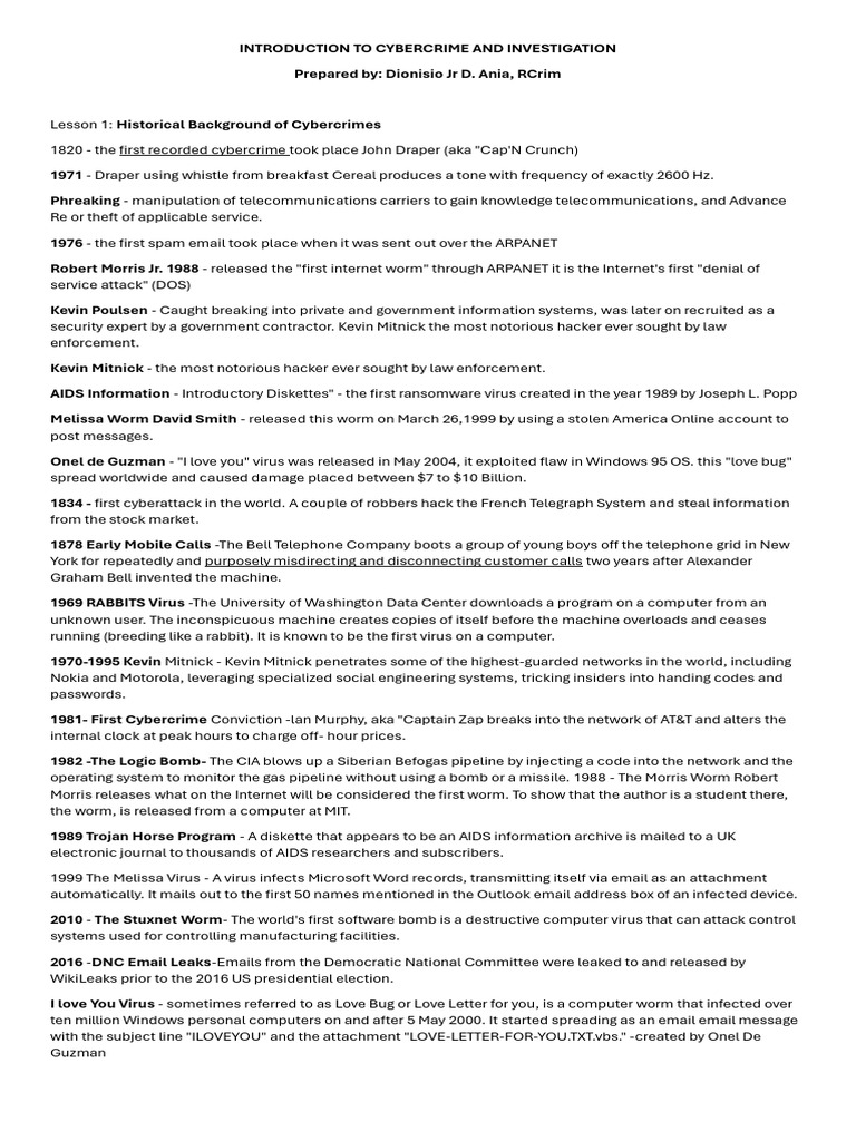 Introduction To Cybercrime Notes | PDF | Computer Data Storage | Malware