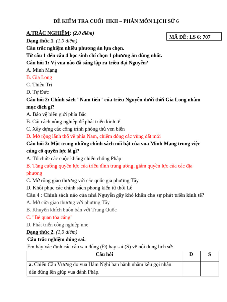 ĐỀ THI HK 2 SỬ 8, NNN | PDF