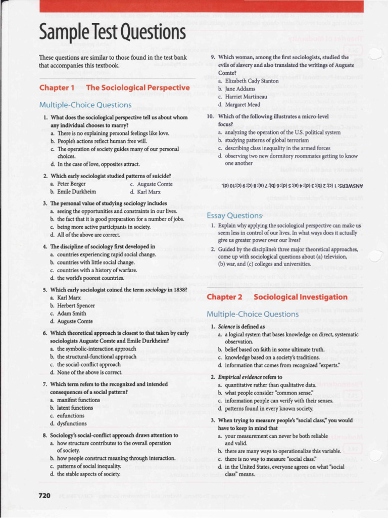 Sampletest Questions: The Sociological Perspective M U Lti Ple-Choice ...