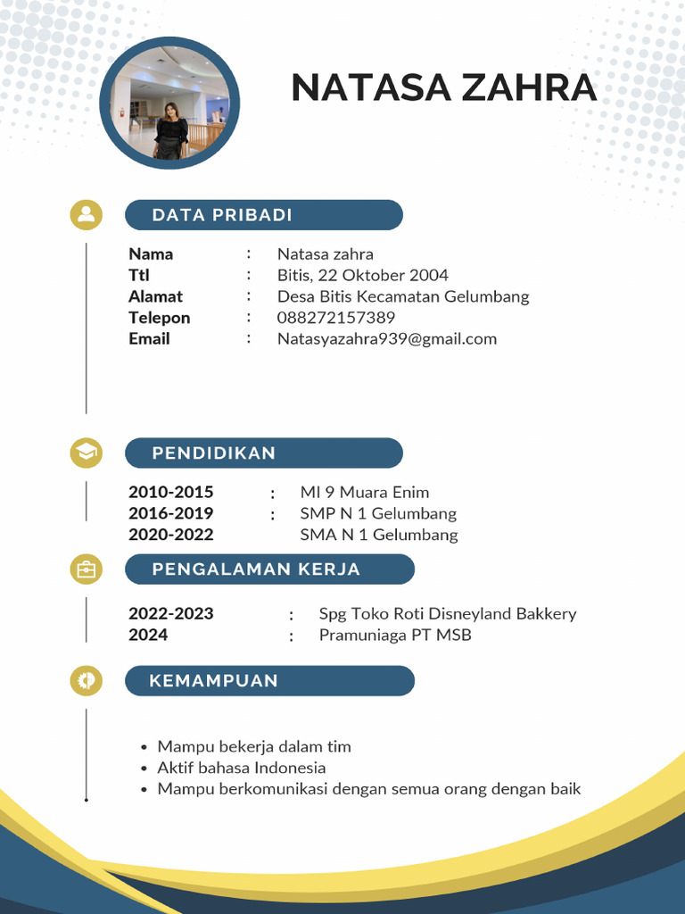 CV Baru Natasa Zahra | PDF