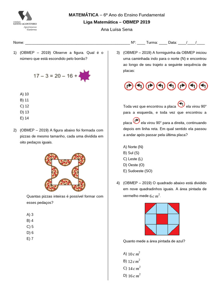 Liga Matemática 6º Ano - OBMEP 2019 | PDF | Triângulo