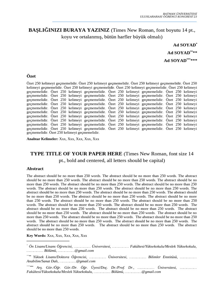 Uluslararasi Ogrenci Kongresi Tam Metin Bildiri Sablonu | PDF