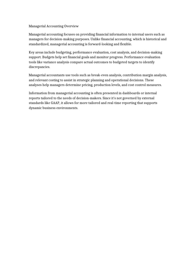Managerial Accounting Overview | PDF