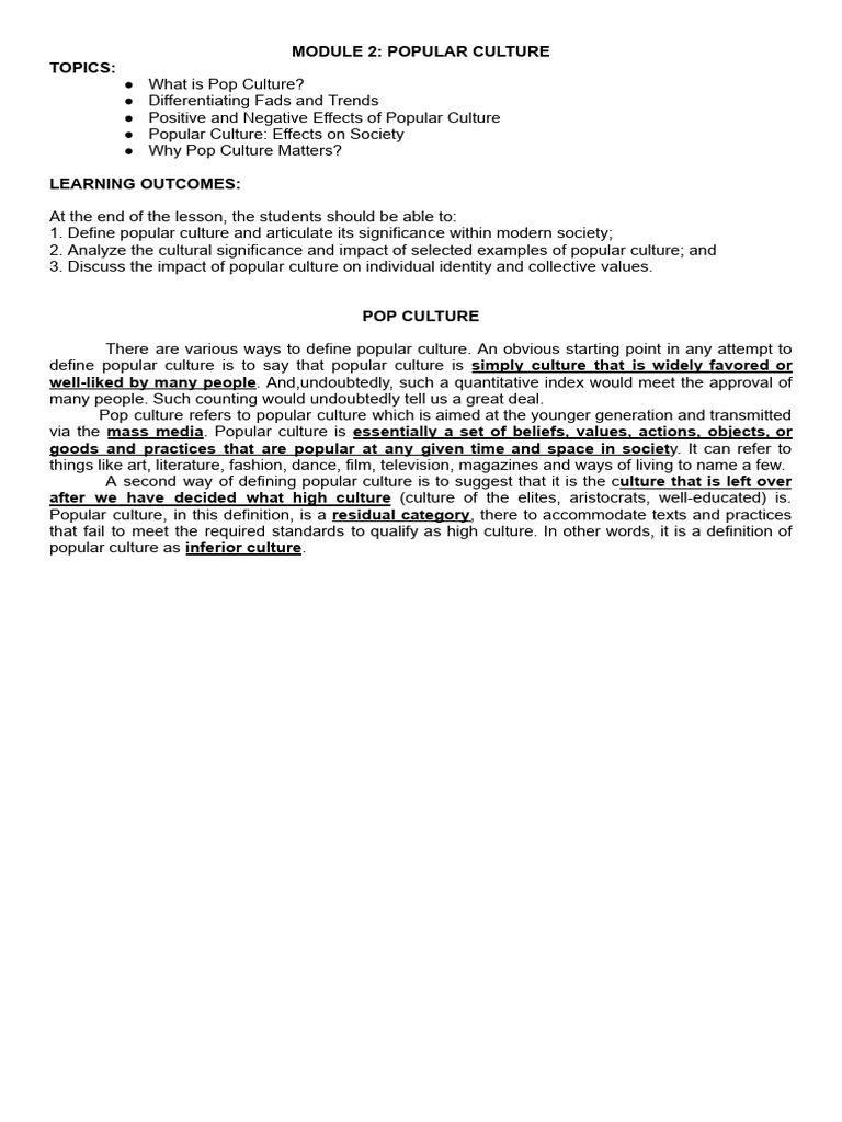 MODULE 2_ POPULAR CULTURE.docx | PDF