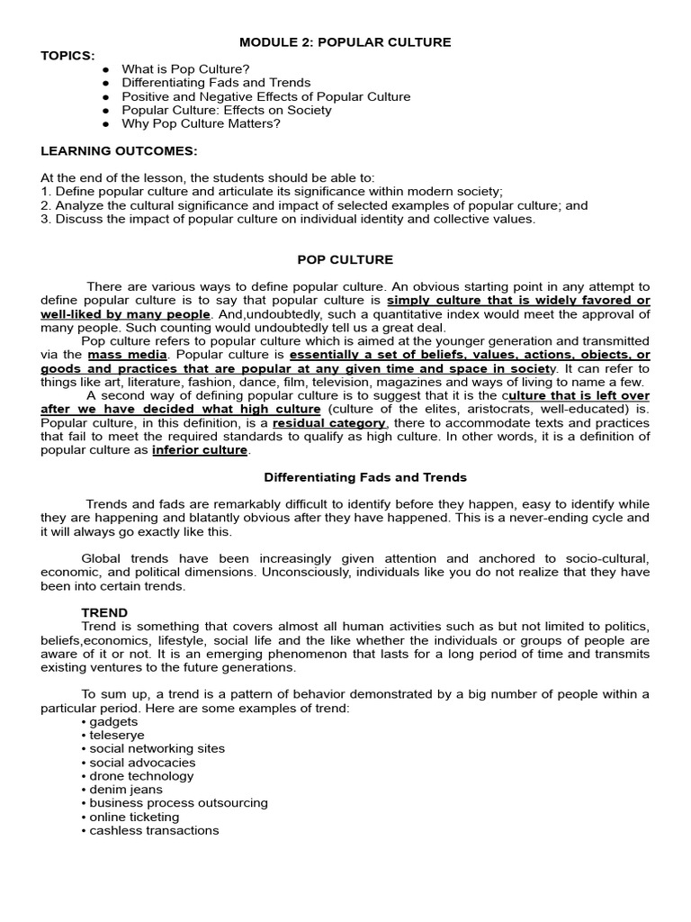 MODULE 2 - POPULAR CULTURE Part 2 | PDF | Popular Culture | Social ...
