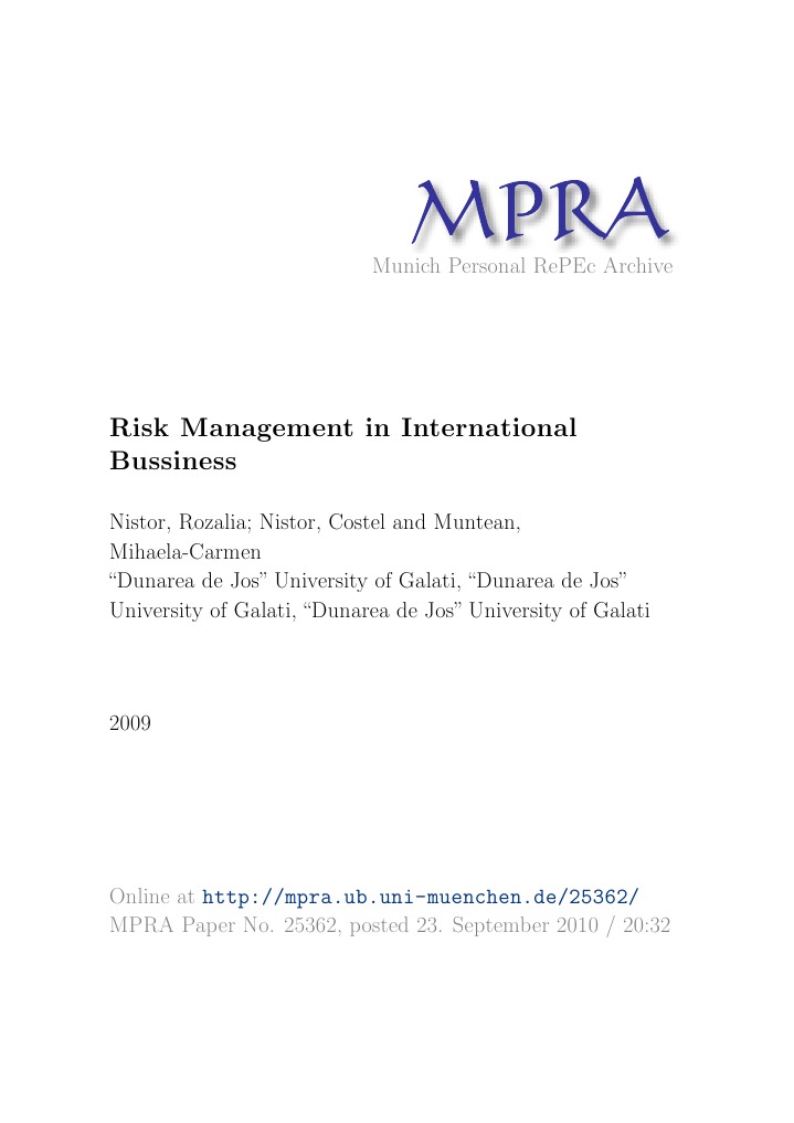 Risk Management in International Bussiness: Munich Personal Repec ...
