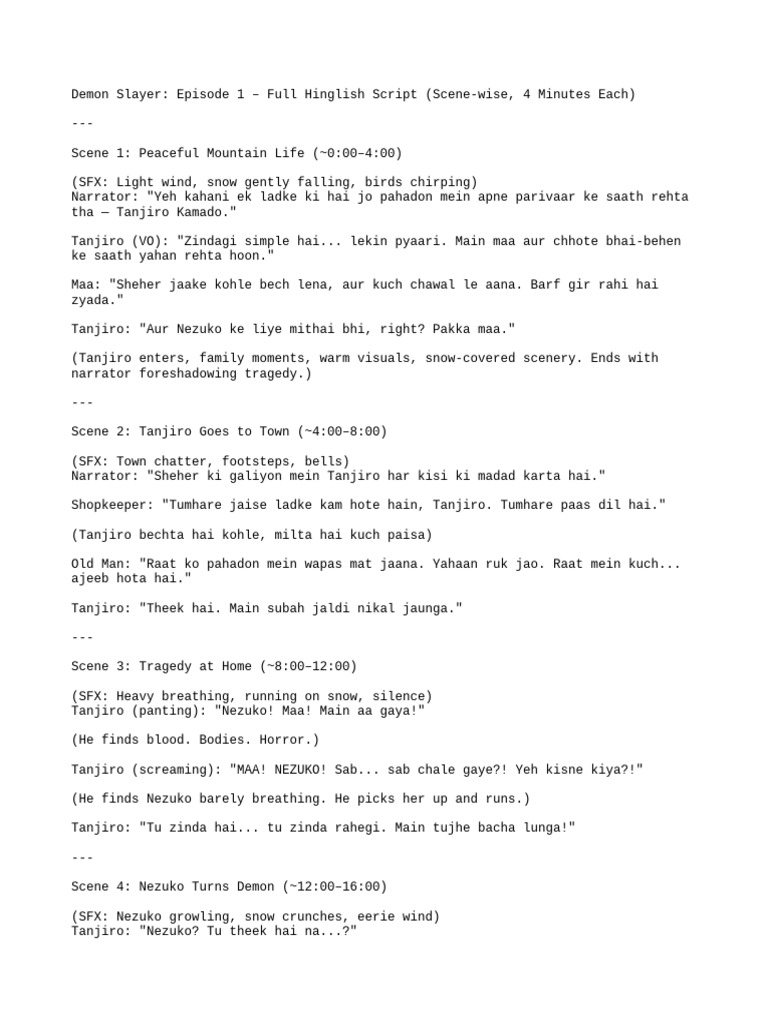 Demon Slayer Ep1 Scene Scripts | PDF