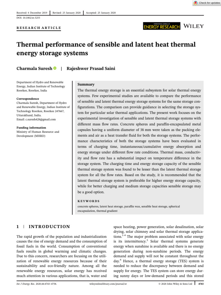 90 Intl J of Energy Research - 2020 - Suresh - Thermal Performance of ...