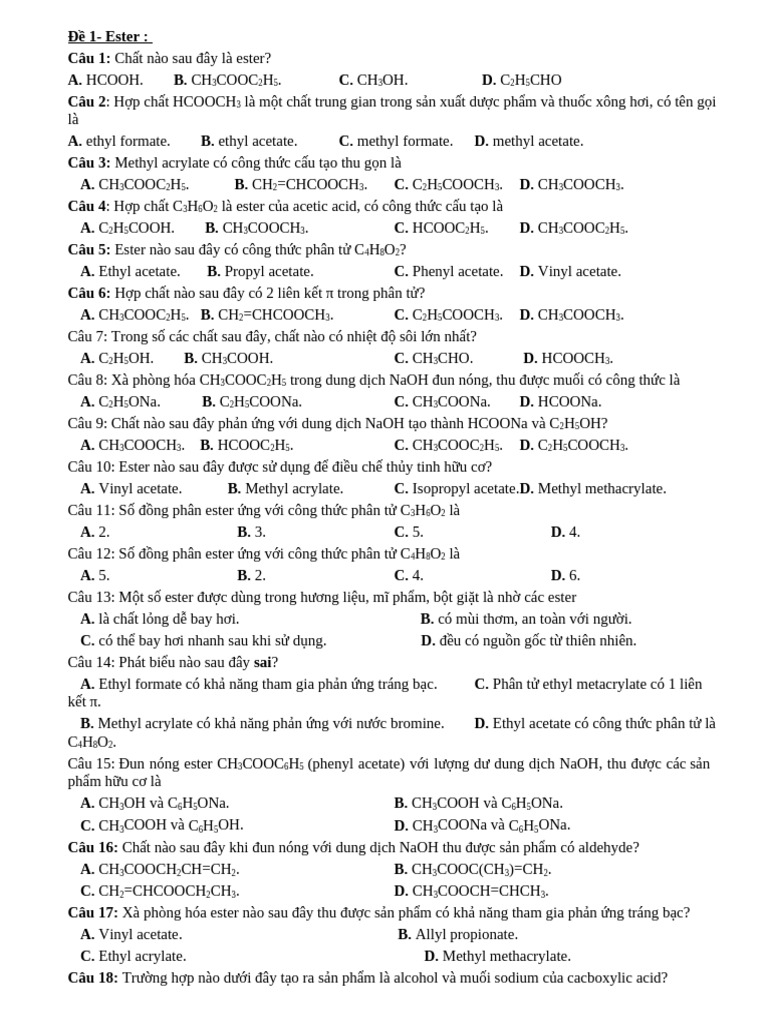 Đề2 - Ester - + Chât Béo | PDF