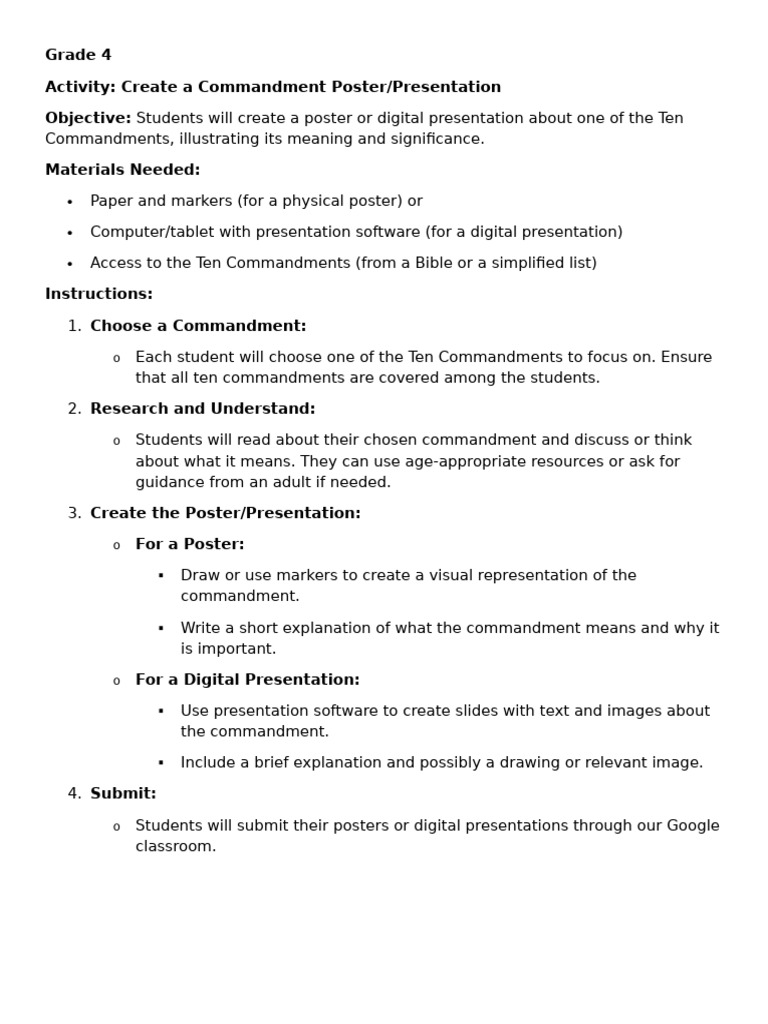 Grade 4 Commandment Poster Project | PDF | Ten Commandments | Cognitive ...