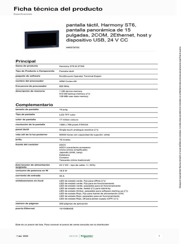 Schneider Electric - Harmony-ST6 - HMIST6700 | PDF | Diodo emisor de ...
